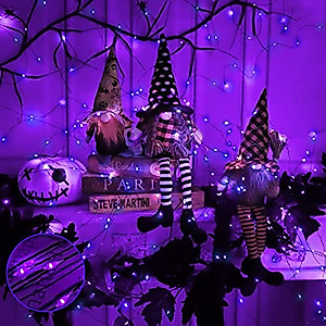 2 Set Halloween Lights Decorations, Total 400LED/131.2Ft Timer 8 Modes Remote Waterproof Battery Box Copper Fairy String Lights Halloween Decor Indoor Outdoor Garden, 200LED/65.6Ft Each (Purple)
