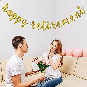 INNORU Happy Retirement Banner - for Farewell Party - Leaving - Finally Retiring Party Bunting Decorations, Gold Glitter