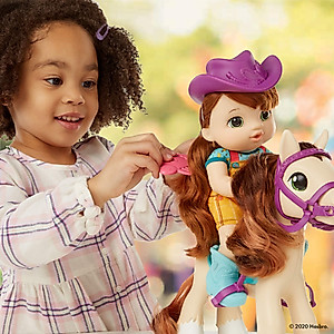 Baby Alive Littles, Lil’ Pony Ride, Little Mandy Doll and Pony with Push-Stick, Accessories, Brown Hair Toy for Kids 3 Years Old and Up