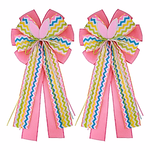 Meseey 2 Pcs Large Easter Burlap Bow 20 x 10 Inch Wreaths Spring Bunny Rabbit Bows for Gift Wrapping Tree Topper Front Door Party Home Decorations (Easter)