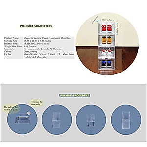 JECCICHY 6 Pack Shoe Organizer for Closet, Shoe Storage Container with Lids, Shoe Box Clear Plastic Stackable, Thick Hard Polypropylene, Drop Front Door, Within US Size 12, Large (Outside Size: 13.54”x 10.63”x 7.48”) (clear)