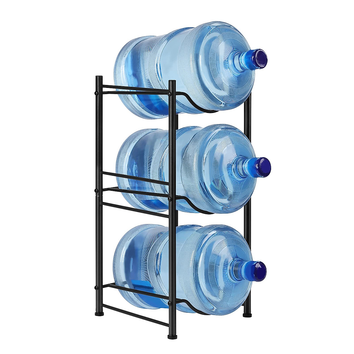 smusei 5 Gallon Water Bottle Jug Holder 3 Tier Heavy Duty Cooler Jug Storage Rack Detachable Bottle Organizer Shelf for Home Kitchen Office Space Save, Black