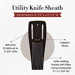Style n Craft Utility Knife Sheath, Full-Grain Oiled Leather Knife Sheath, Compatible with Most Curved-Handle Knives (#70010), Dark Brown