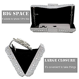 Chaliwini Bow Clutch With Rhinestone Silver Purses for Women Evening Bag Party Flower handbag (Silver)