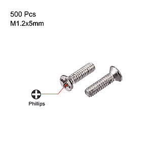uxcell M1.2 x 5mm Phillips Screw Fastener Silver Tone for Laptop PC TV Fan Switch 500pcs