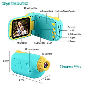 GKTZ Kids Video Camera Digital Camera Camcorder Birthday Gifts for Boys and Girls Age 3 4 5 6 7 8 9, HD Children Video Recorder Toy for Toddler with 32GB SD Card - Blue