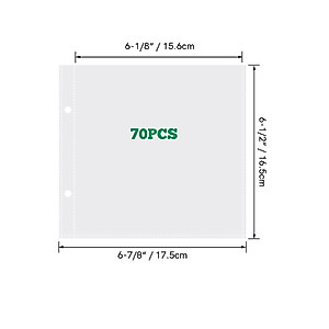 BAOFALI 70 Pags 6" X6" Clear Plastic Binder Pockets,2 Holes 2 Pockets Per Page, can Fit More Stencils,Made Exclusively for Stencils,Die Cuts,Photos,Stamps Within Size 6x6 Storage Bills Organizer