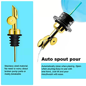 Mouthwash Dispenser & Cup Holder Set - 12 Oz Refillable Glass Container with Pour Spout, Wood Tray, Funnel & Waterproof Label