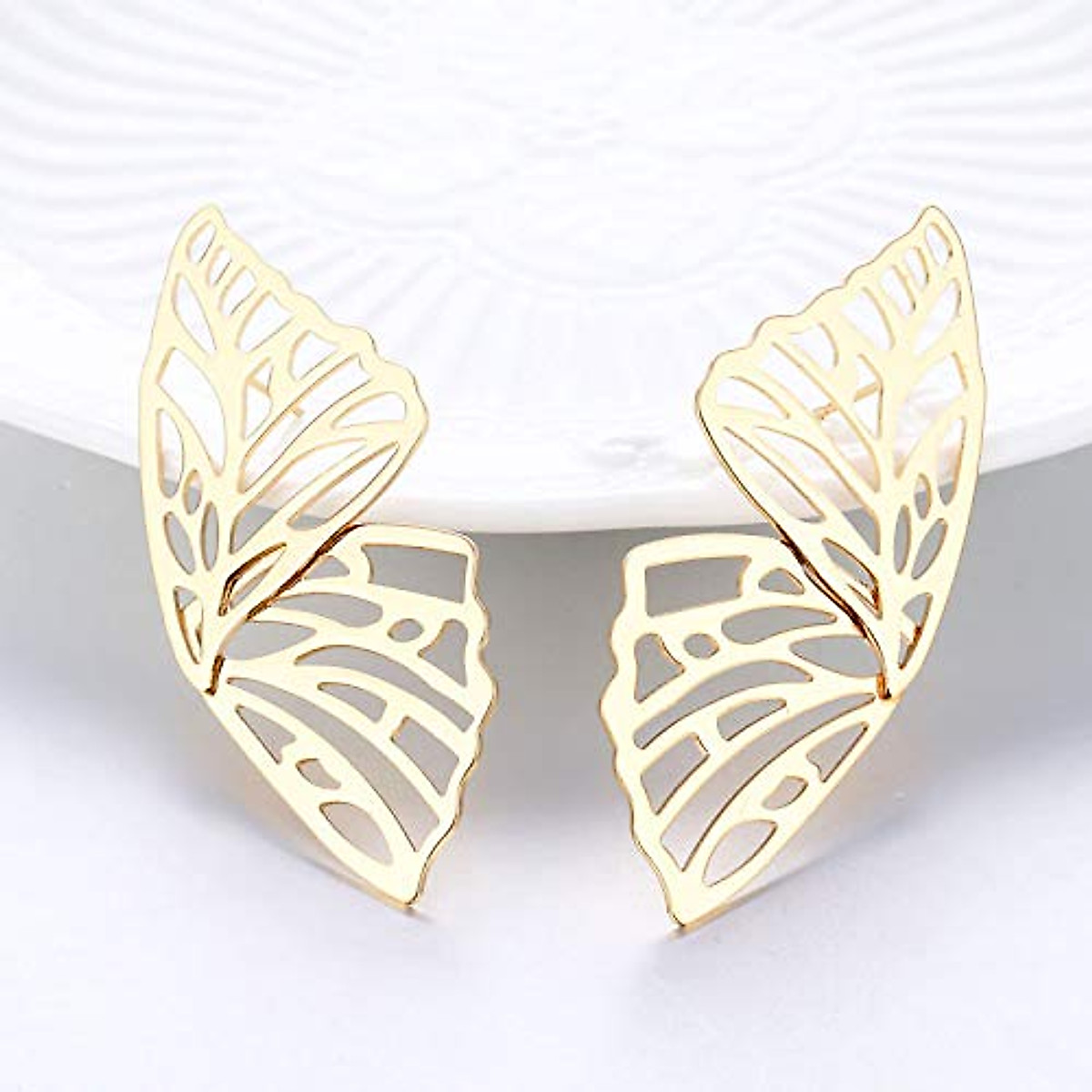Fashion Hollow Big Butterfly Drop Dangle Earrings Gold Exaggerated Butterfly Wings Personality Stud Earrings for Women(Gold)