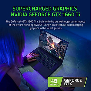 Razer Blade 15 Base Gaming Laptop 2020: Intel Core i7-10750H 6-Core, NVIDIA GeForce GTX 1660 Ti, 15.6" FHD 1080p 144Hz, 16GB RAM, 256GB SSD, CNC Aluminum, Chroma RGB Lighting, Thunderbolt 3, Black