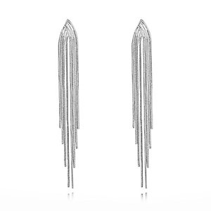 Long Silver Earrings for Women Dangling Silver Tassel Earrings Silver Long Metal Chain Tassel Dangle Earrings Silver Fringe Earrings Geometric Earrings Bridesmaid Jewelry