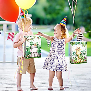 18 Pieces Safari Goodie Bags Jungle Animals Party Favor Bags with Handles Zoo Animals Print Candy Bags Woodland Gift Bags for Baby Shower Wedding Birthday Jungle Themed Party Supplies