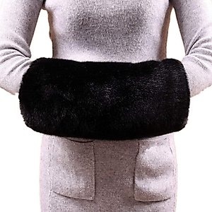 Wed2BB Faux Fur Hand Muffs Women Warm Faux Fur Muffs Black