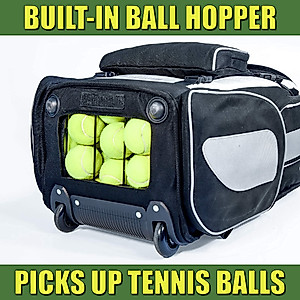 Rover Sports Packhopper Deluxe Tennis Ball Cart - This Tennis Racket Bag and Tennis Ball Hopper In One Converts To A Wheeled Tennis Ball Basket Cart and Tennis Ball Picker Upper