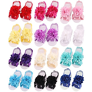 Toptim Baby Girl's Barefoot Sandals Flower for Newborn Toddlers (0-3T) (Mixed 12 Colors)