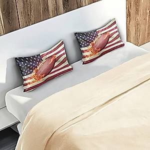 American Flag Football Fire Satin Pillowcase Silk Pillow Case for Hair and Skin Pillow Covers with Envelope Closure,Standard Size 20x26 Inch