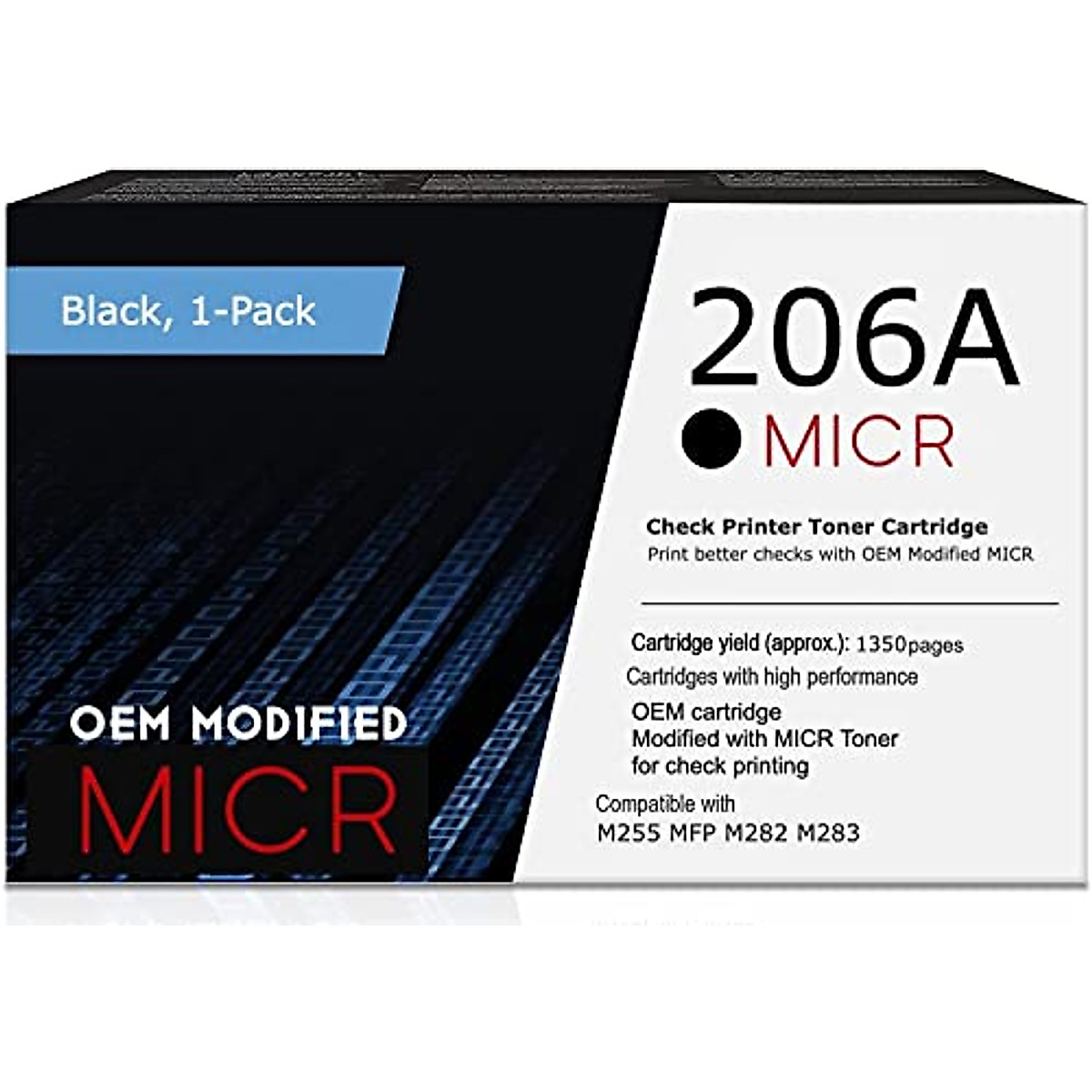 MTI 206A MICR Toner OEM Modified Replacement for HP 206A 206X | HP Color Laser Pro M255dw M255nw MFP M282nw M283cdw M283fdn M283fdw | W2110A Check Printer Magnetic Ink