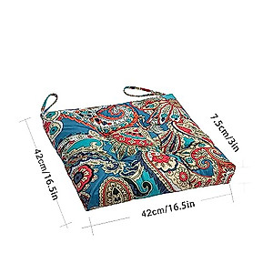 Makimoo 2-Pack Outdoor/Indoor Wicker Patio Seat Cushion Pad with Ties - Weather Resistant, Decorative Dining Chair Cushion, 17" x 17" (Blue Trumpet Flowers)