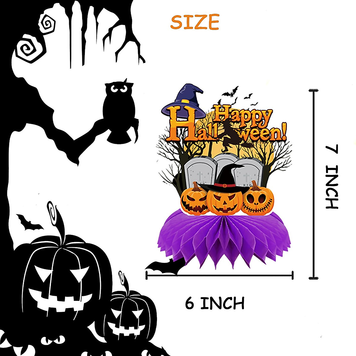 9pcs Halloween Decorations Honeycomb Centerpieces - Halloween Table Decorations for Halloween Parties, Spooky Theme Designs with Witches, Pumpkins, Ghosts, and Skeletons