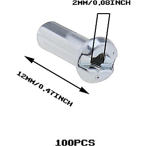 Auto-plaza 200x Bicycle Spoke Nipples Fit for 14G / 2mm Mountain Road Bike Silver Steel 12mm Long Cycling Replacement Accessories Set
