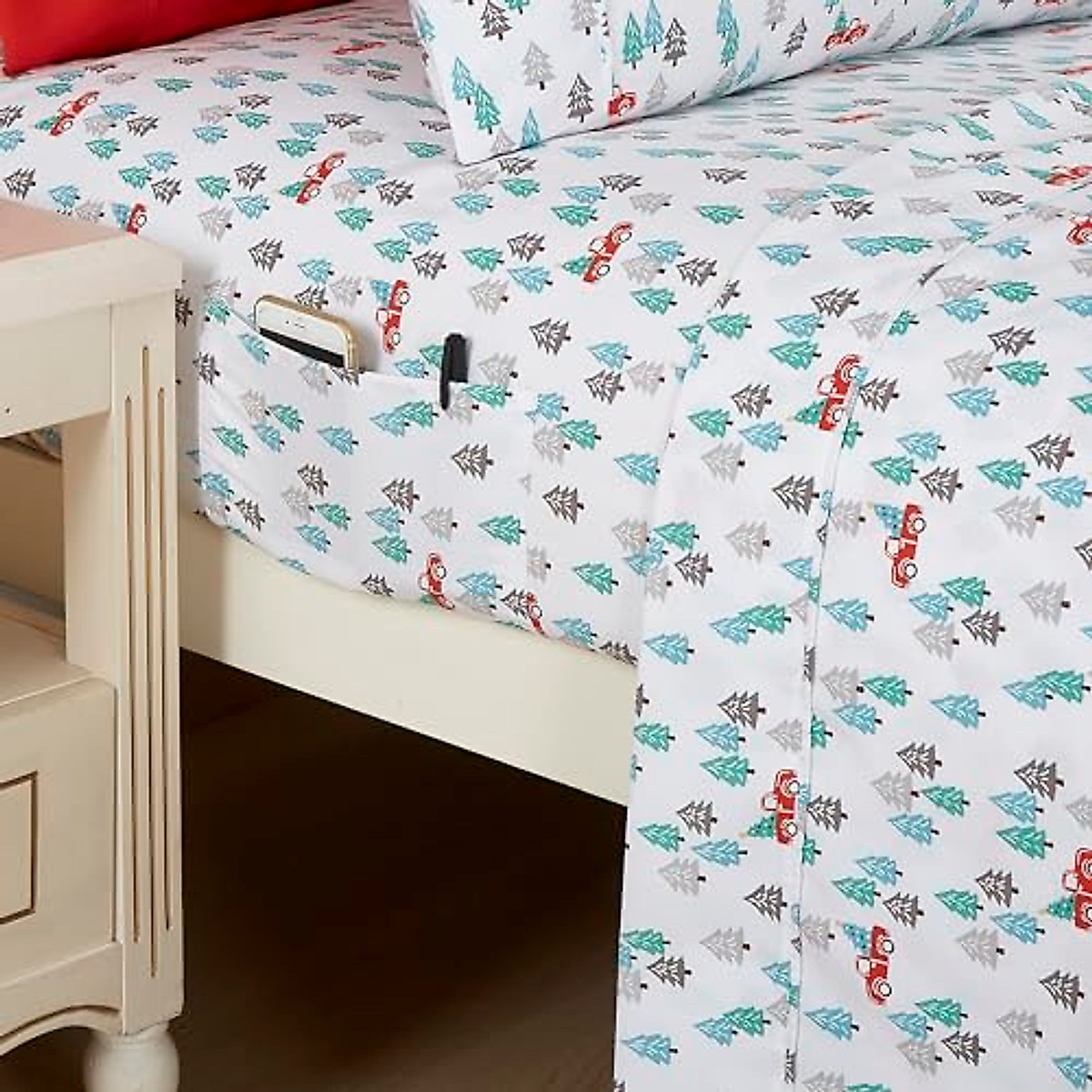 Elegant Comfort Luxury Soft Bed Sheets Holiday Pattern 1500 Premium Hotel Quality Microfiber - Softness Wrinkle and Fade Resistant (4-Piece) Bedding Set, Twin XL, Pickup Tree