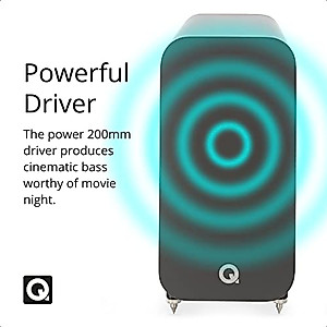 Q ACOUSTICS 3060S Active Subwoofer Graphite Gray - Enclosure Type: Infinite Baffle, 8" Driver, 150 Watt Class D Amplifier - Powered Home Audio Subwoofers for Home Theater Sound System