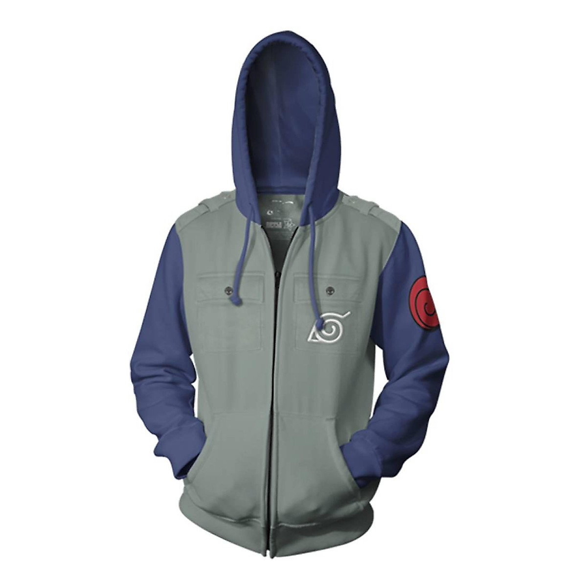 Ripple Junction Naruto Shippuden Men's Full Zip Up Hooded Sweatshirt Kakashi Hatake Anime Zippered Fleece Hoodie Olive Medium