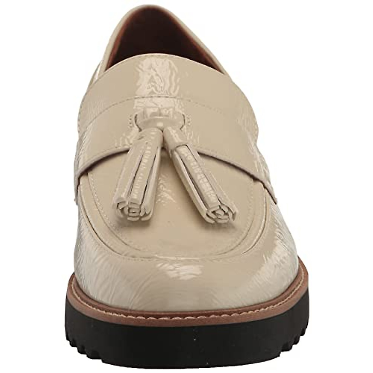 Franco Sarto Womens Carolynn Lug Sole Loafer with Tassel Detail, Putty White Patent, 9.5