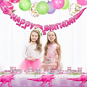 WERNNSAI Pink Dinosaur Party Supplies - 48 PCS Dinosaur Paper Plates Napkins Dino Dinner Plates and Napkins Girls Birthday Party Tableware for Kids Birthday Baby Shower Decorations Serves 16 Guests