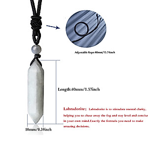 YATOJUZI Labradorite Healing Crystal Stone Necklace Hexagonal Pointed Pendant Necklaces Adjustable Rope Natural Gemstone Necklace Reiki Enger Quartz Jewelry for Women Men