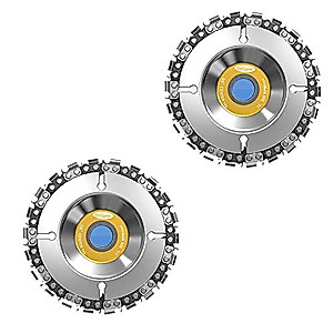 FOUUA 2Pcs Angle Grinder Saw Blade Tools, 4 in Grinder Disc 22-Teeth Steel Chainsaw Blade Wood Carving Disc for Cutting and Shaping, 5/8” Arbor, Fits 4” or 4-1/2” Angle Grinders (Yellow)