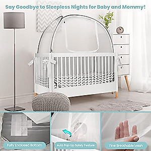 Pro Baby Safety Pop Up Crib Tent, Fine Mesh Crib Netting Cover to Keep Baby from Climbing Out, Prevent Falls and Mosquito Bites, Safety Net Canopy - Sturdy & Stylish Infant Crib Topper