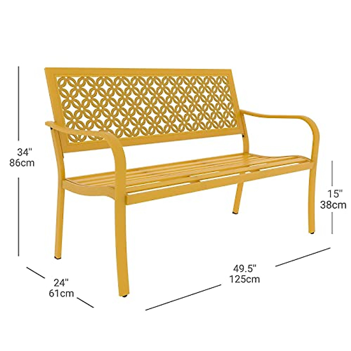 Grand patio Outdoor Bench Garden Bench with Armrests Steel Metal Bench for Outdoors Lawn Yard Porch Sunflower Yellow