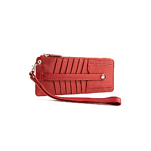 WalletBe Women's Wallet Ultra Thin Leather RFID Credit Card Pebbled Red