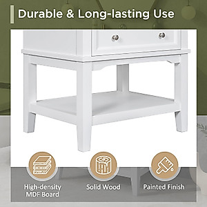 24" Bathroom Vanity Without Sink, Freestanding Bathroom Vanity Base Cabinet Solid Wood Bathroom Storage Cabinet with Drawer and Open Shelf for Small Space, White