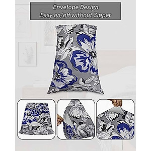 Spring Floral Pillow Covers King Standard Set of 2 Bed Pillow, Navy Blue Summer Flower Farmhouse White Grey Plush Soft Comfort for Hair/ Skin Cooling Pillowcases with Envelop Closure 20''x36''