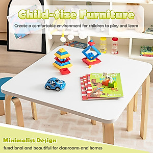 INFANS Kids Wooden Table and Stool Set, 5-Piece Activity Table with 4 Stools for Toddler Building Block Drawing Reading Art Crafts, Children Natural Furniture Set for Kindergarten Classroom