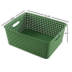 Rinboat Medium Plastic Baskets for Organizing, Plastic Woven Storage Basket, 4 Packs