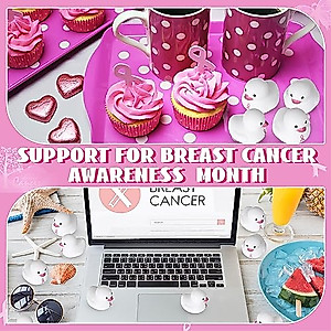 Libima 2 Inch Breast Cancer Awareness Rubber Ducks Bulk White Float Rubber Ducks Mini Rubber Ducks Bath Toy for Bath Baby Shower Birthday Gifts Breast Cancer Party Favors (48 Pcs)