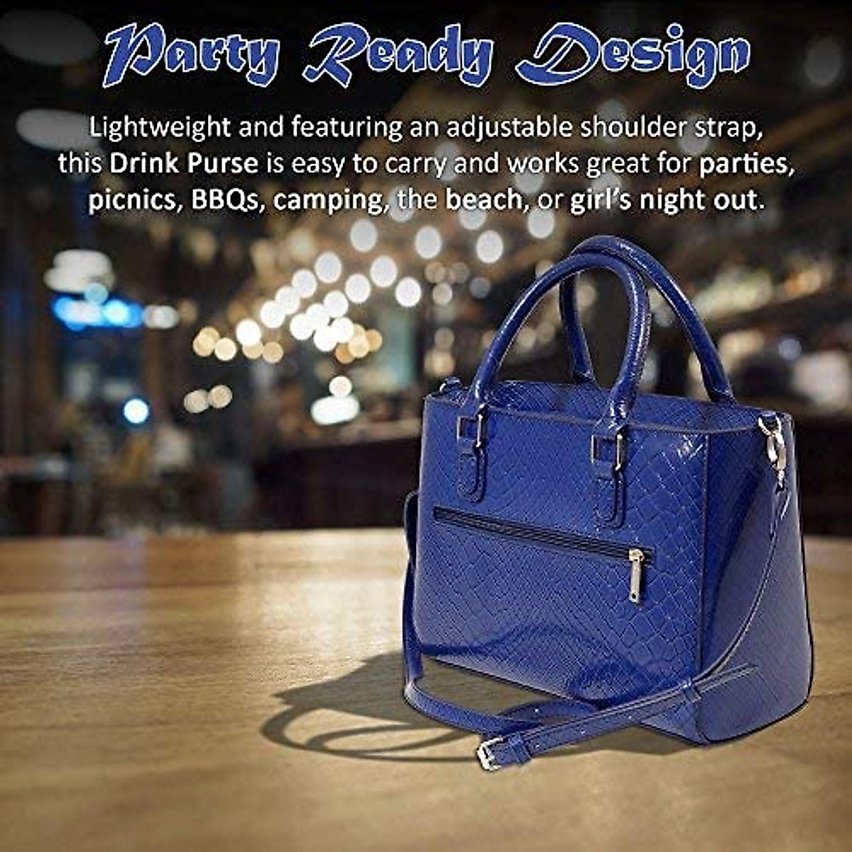 Primeware Insulated Drink Purse w/ 3L Bladder Bag | Thermal Hot and Cold Storage | Portable Drinking Dispenser for Wine, Cocktails, Beer, Alcohol | PU Leather Finish (Blue Burmese)