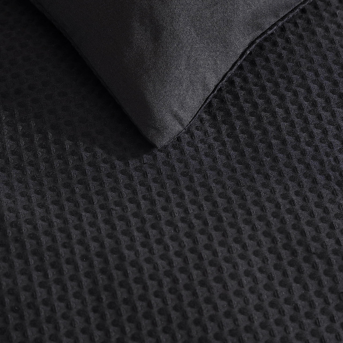 Vera Wang- King Duvet Cover Set, Reversible Cotton Bedding Set with Matching Shams, Designer Home Décor (Waffle Pique Black, King)