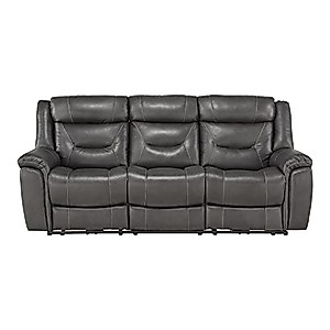 Lexicon Finlay Top Grain Leather Power Double Reclining Sofa, Dark Gray