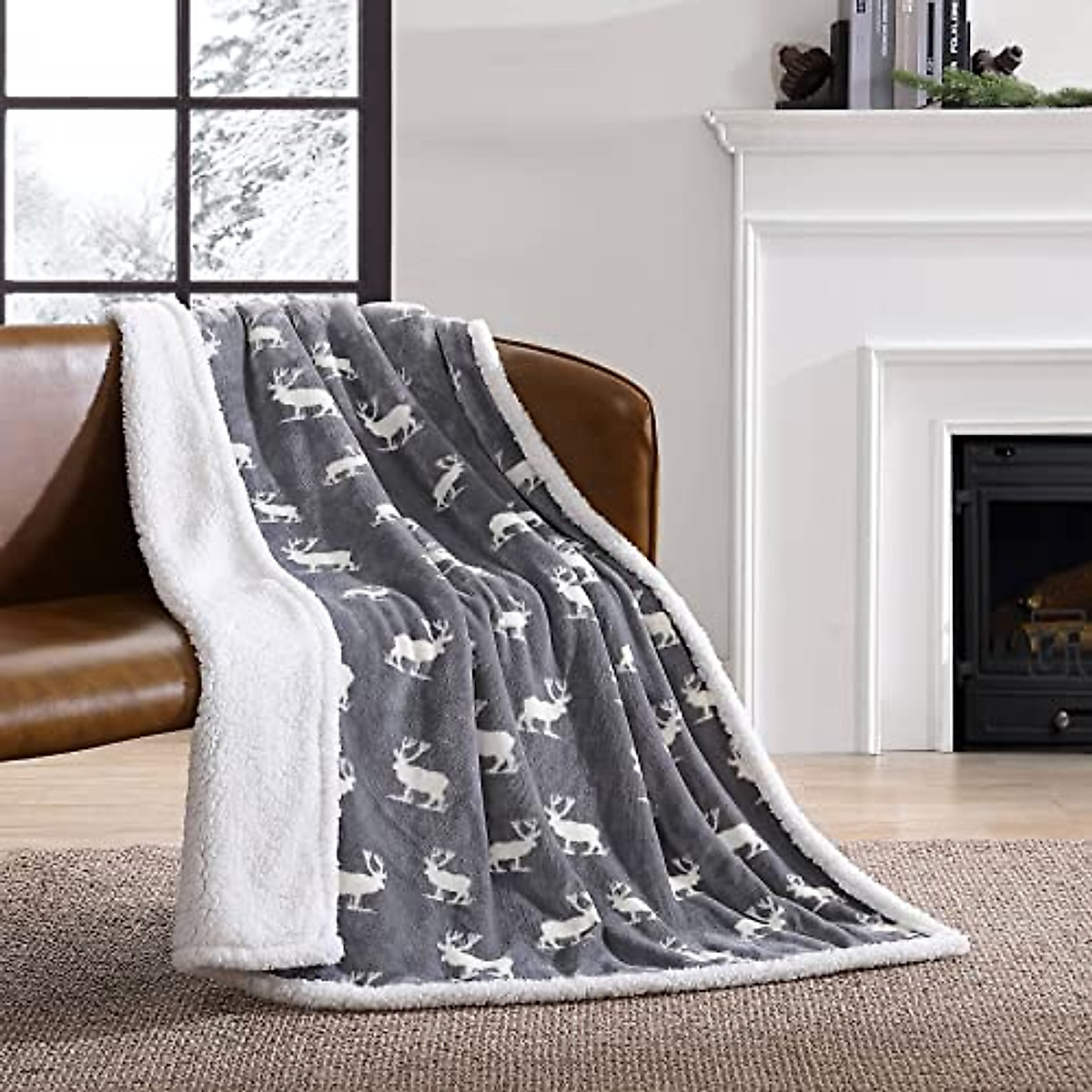 Eddie Bauer Ultra-Plush Collection Throw Blanket-Reversible Sherpa Fleece Cover, Soft & Cozy, Perfect for Bed or Couch, Elk Stance Grey