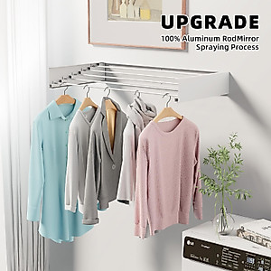 Laundry Drying Rack Collapsible, Wall Mounted, Clothes Drying Rack, 31.5" Wide, 13.2 Linear Ft, 5 Aluminum Rods, 60 lb Capacity, Laundry Racks for Drying Clothes with Wall Template(White 31.5" Medium)