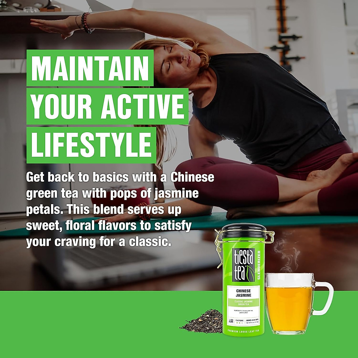 Tiesta Tea - Chinese Jasmine | Loose Leaf | Classic Jasmine Green Tea | Premium Blend | Medium Caffeinated Green Blend | Make Hot or Iced & Brews Up to 25 Cups | 1.8 Ounce Resealable Pouch