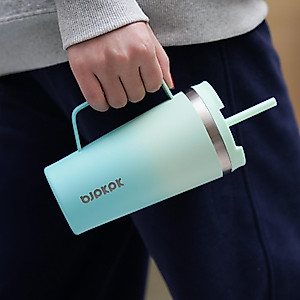 BJPKPK Insulated Tumbler with Handle, 18oz Insulated Tumblers with Lid and Straw, Stainless Steel Metal Water Bottles, Coffee Travel Mugs, Cups, Mint