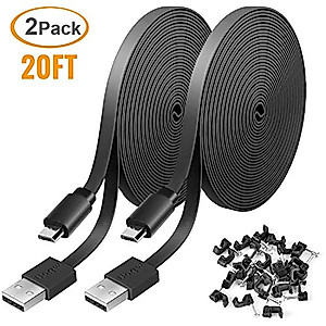 2 Pack 20FT Power Extension Cable Compatible with WyzeCam, Wyze Cam Pan, NestCam Indoor,Blink,Amazon Cloud Camera,USB to Micro USB Durable Charging and Data Sync Cord (Black)