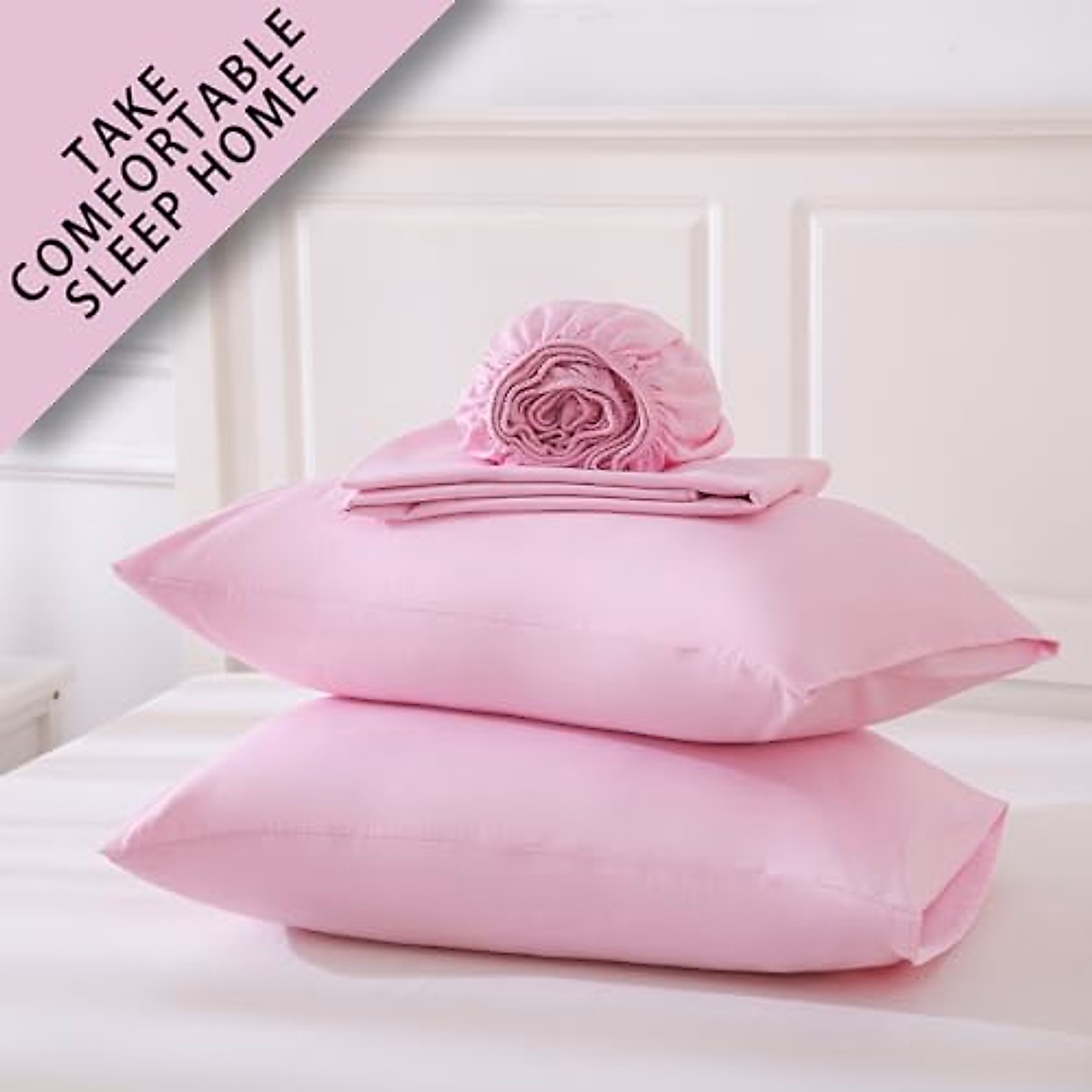 Overket Twin Sheet Set Ultra Soft Twin Bed Sheets 1800 Series Luxury Cooling Sheets-100% Microfiber-Breathable-Wrinkle Free - Twin Size Pink-3PC