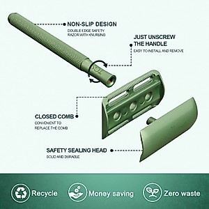 The Grooming Society Double Edge Safety Razor (Closed Comb),Safety Shaving Razor,Safety Razor for Men or Women,With 10 Blades Metal Razor(Green)