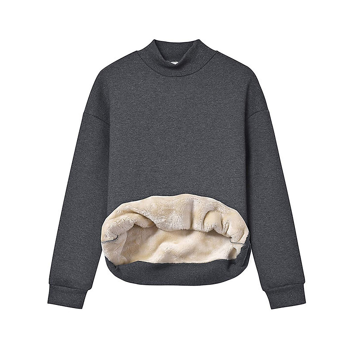 Gihuo Women's Fleece Sherpa Lined Crewneck Pullover Sweatshirt(03DarkGrey-M)